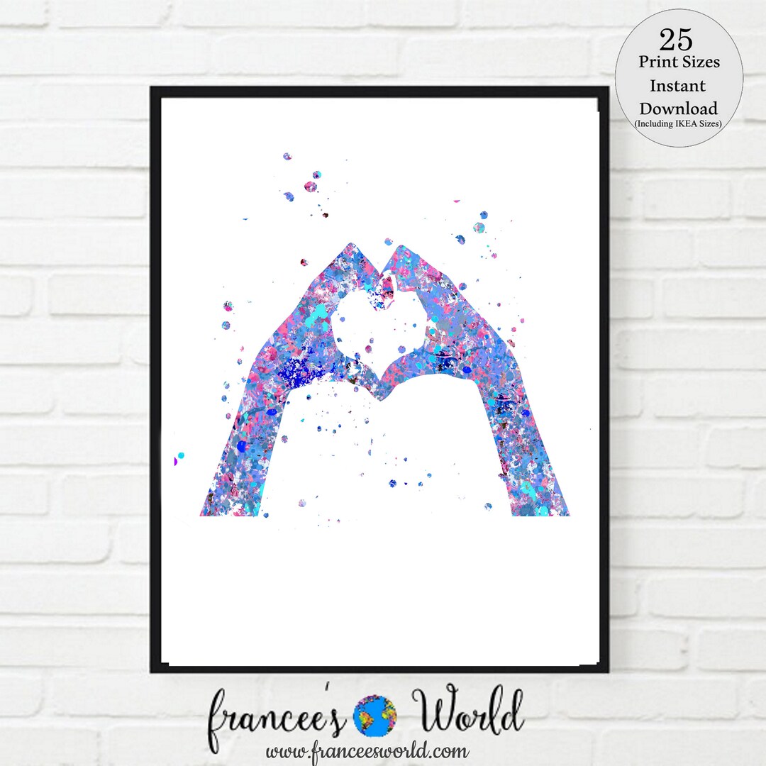 Heart Hands Print, Pink and Blue, Heart Love Print, Love Art, Hands ...