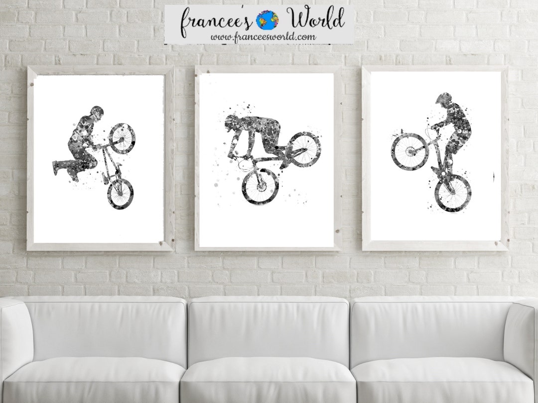 Trial Cyclist Print Trial Bike Printable, Black and White Set of 3 ...