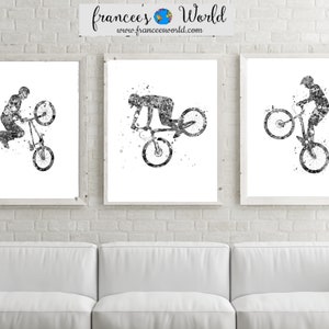 Trial Cyclist Print Trial Bike Printable, Black and White Set of 3 ...