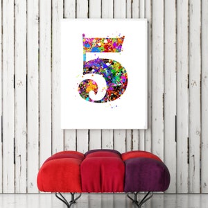 Number Five PRINT, Number 5 Art, Number Art, Kid's Room Art, PRINTABLE ...
