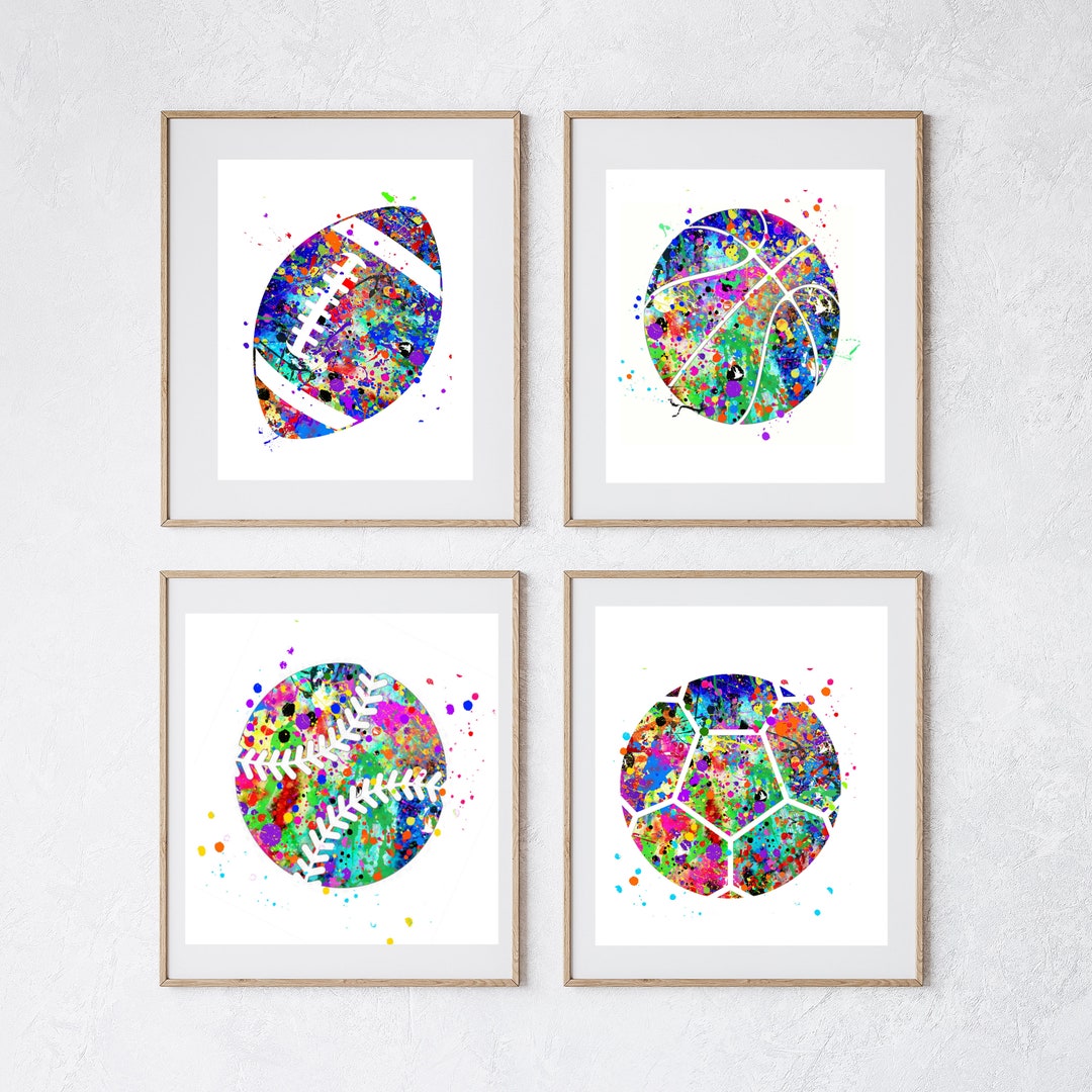 Sport Balls Art Prints, Sport Wall Art, Set of 4, Boys Bedroom Decor ...
