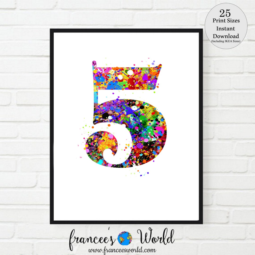 Number Five PRINT, Number 5 Art, Number Art, Kid's Room Art, PRINTABLE ...
