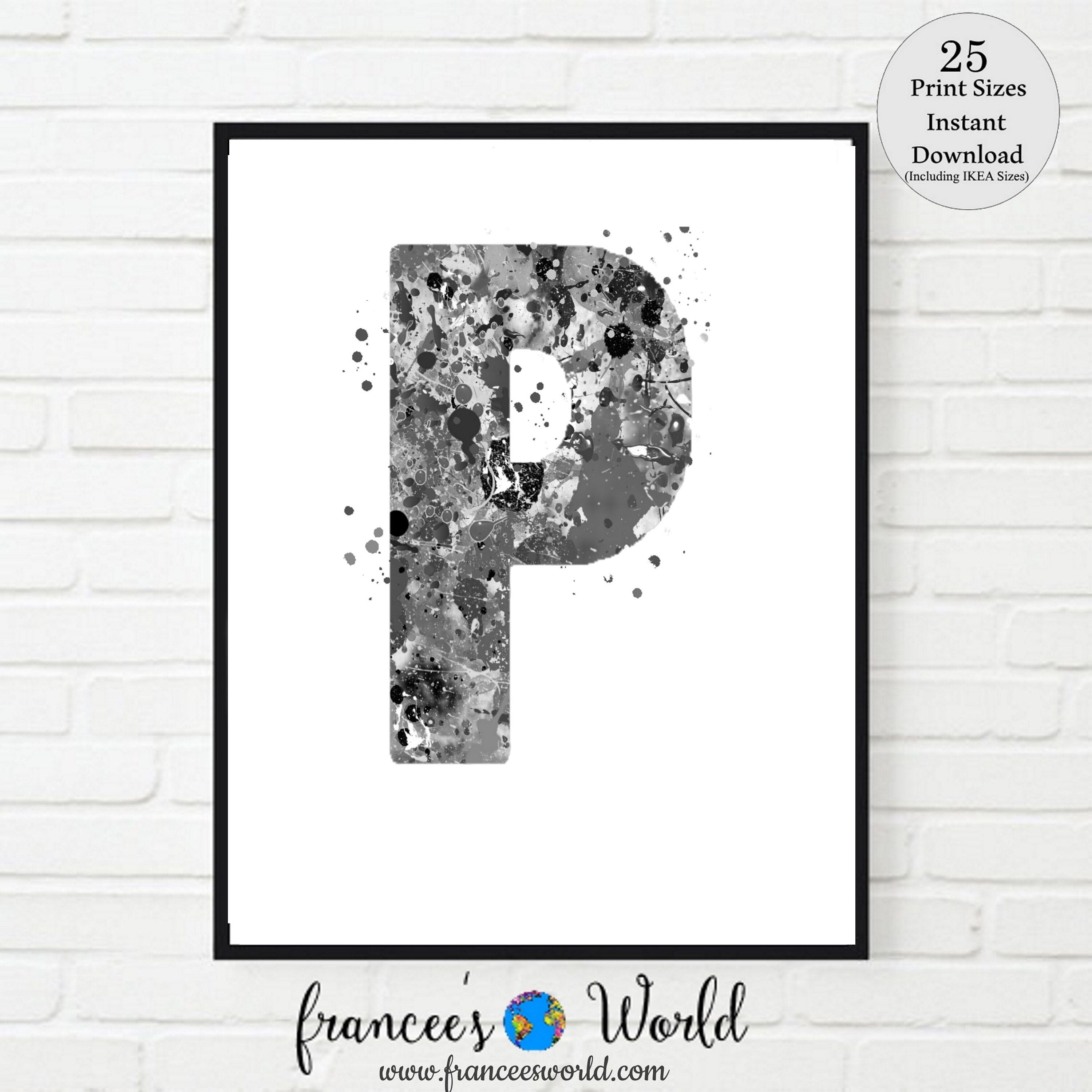 Letter P Wall Decor Letter P Print black and white | Etsy