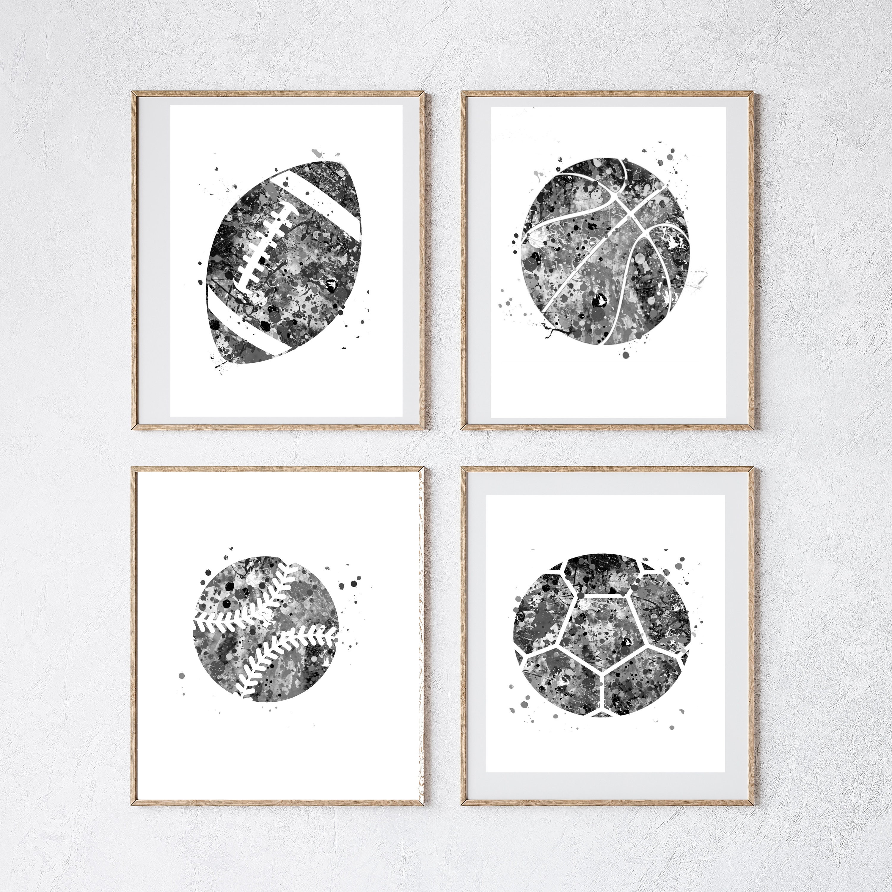 Sport Balls Art Prints Black and White Sport Wall Set of 4 - Etsy