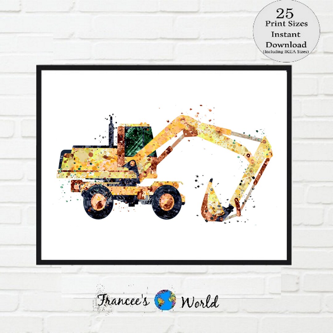 Excavator Print, Digger Art, Construction Truck Print, Boy's Room Decor ...