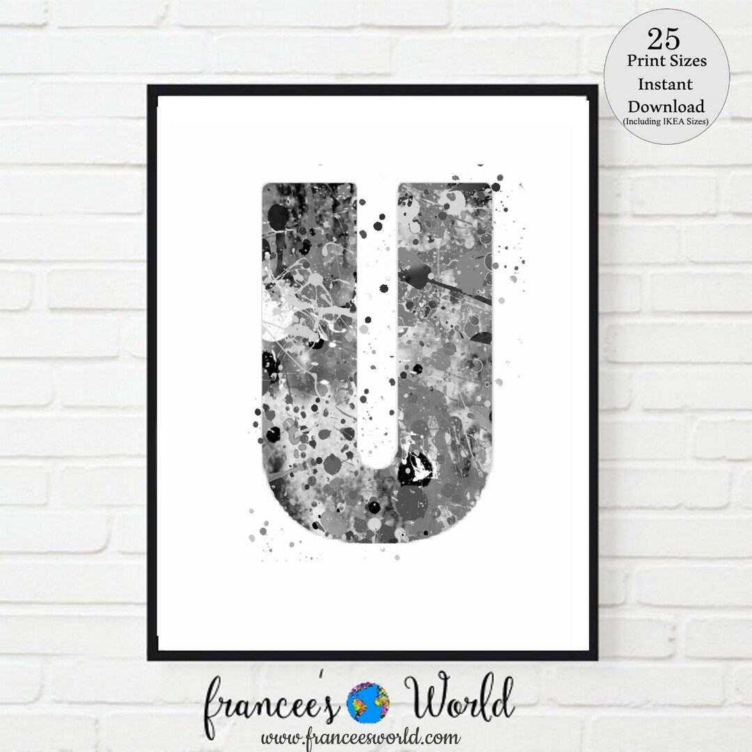Letter U, Letter U Dorm Decor, Letter U Print, Black and White ...