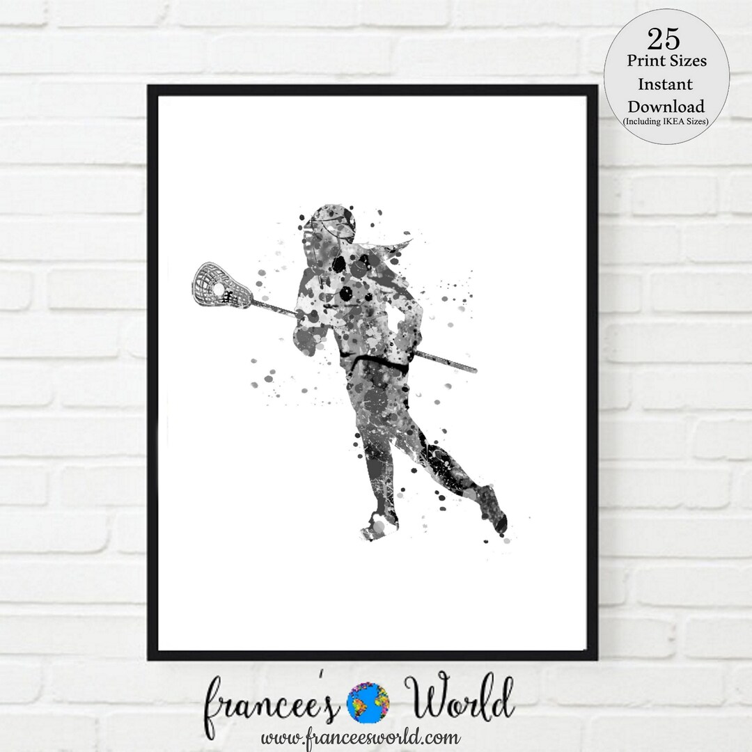 Lacrosse Print Girl, Black and White Lacrosse Print, Lacrosse Gift ...
