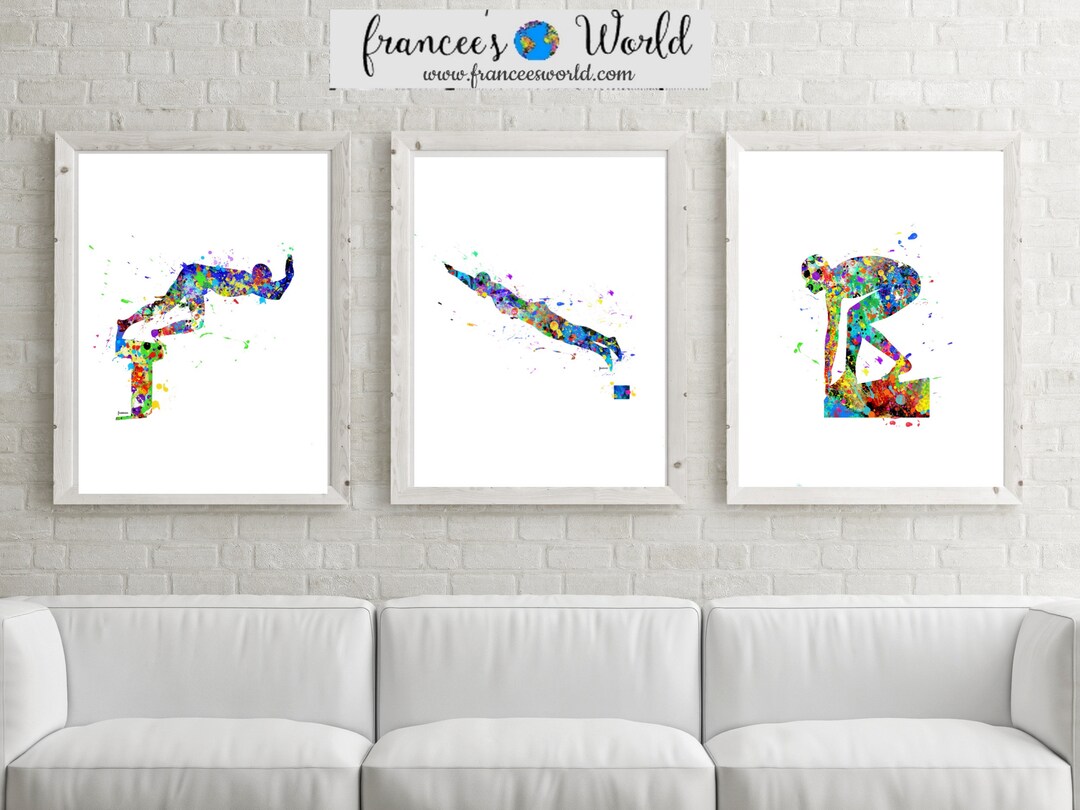 Swimmer Gift, Male Swimming Poster, Swimming Watercolor, Swimming Set ...