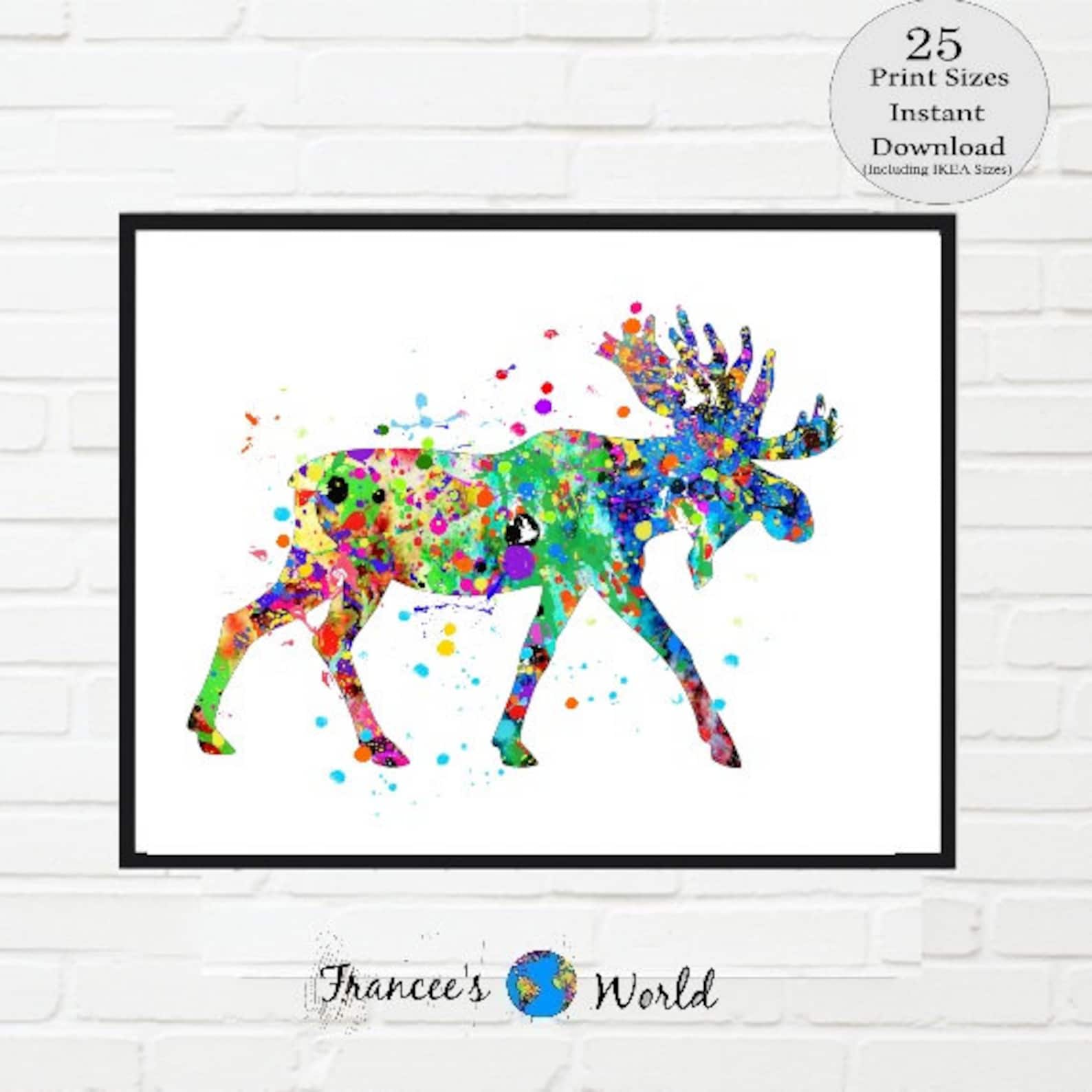 Moose Print Moose Printable Moose Art Wall Art Moose | Etsy