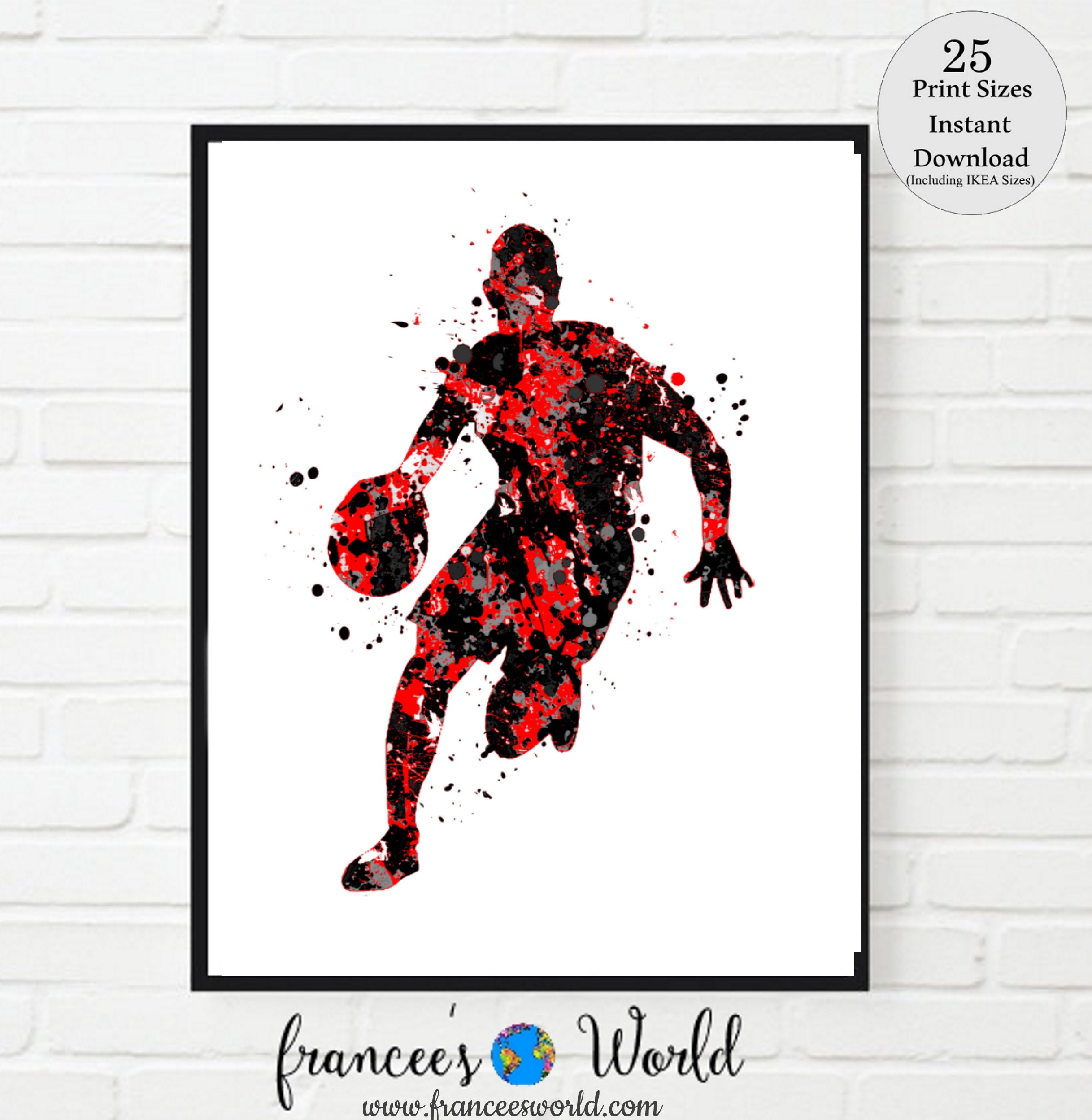 Basketball Red and Black Print Art Boy Basketball Poster Set - Etsy