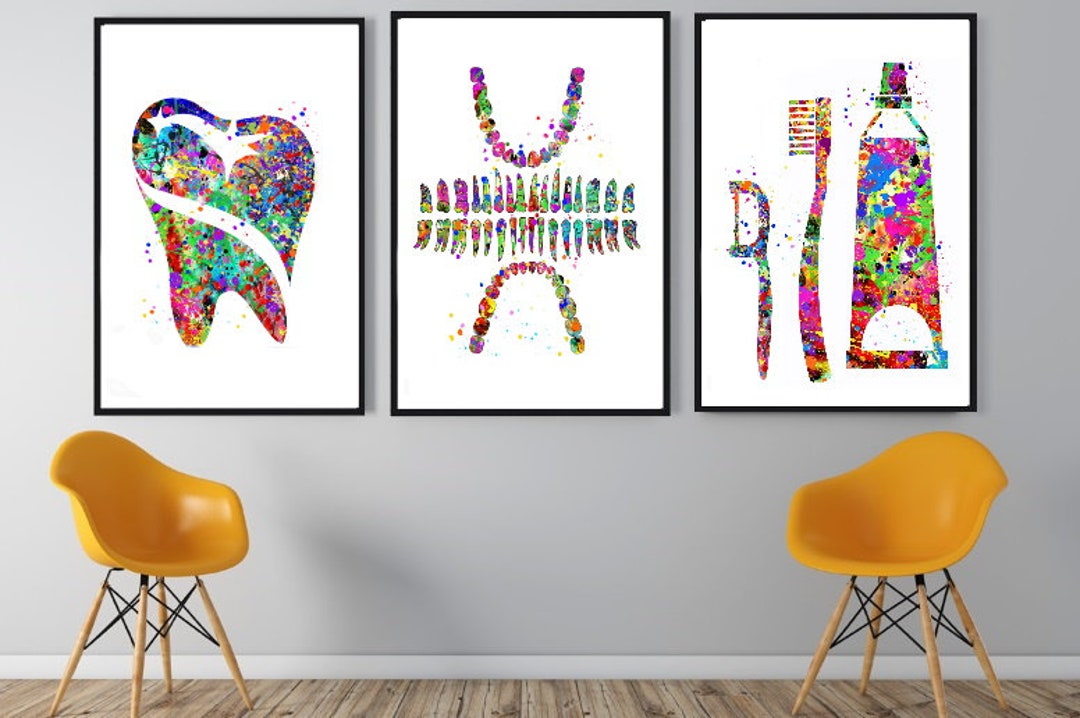 Watercolor Dental Art Prints: Dentist Office Decor (set of 3) (digital ...