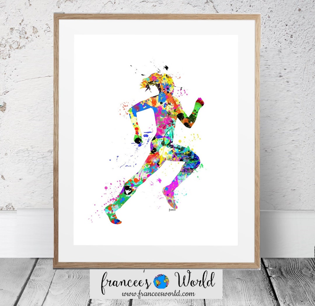 Female Runner Watercolor Art Print: Colorful Track & Field (digital ...