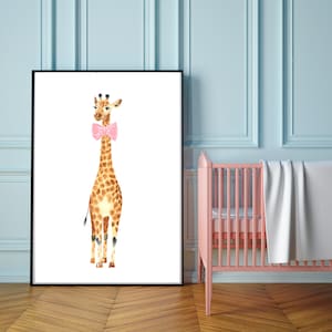 Giraffe Nursery PRINT, Pink Giraffe Printable, Pink Bow Giraffe Nursery ...