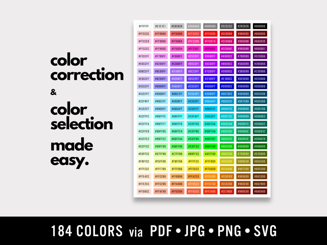 Color Correction HEX Code Color Chart Printable Designer Quick
