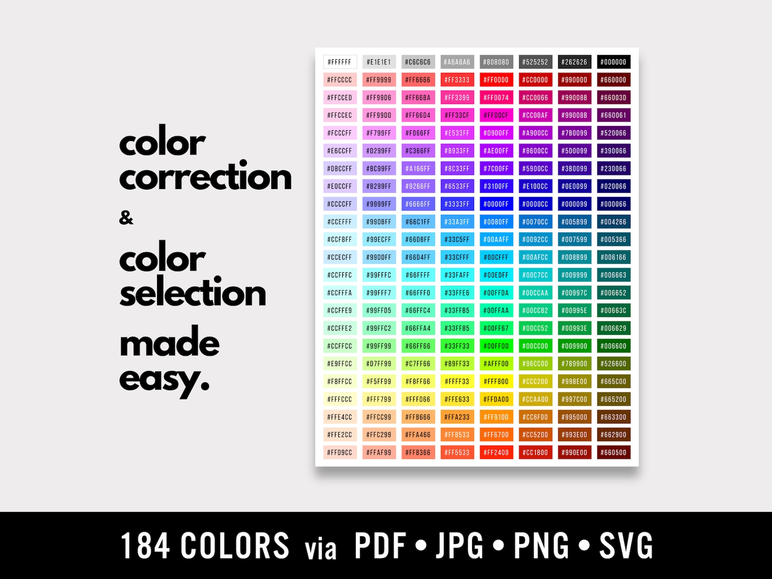 HEX Code Color Chart - Printable Designer Quick Reference Cheat Sheet for Color Correction - Etsy