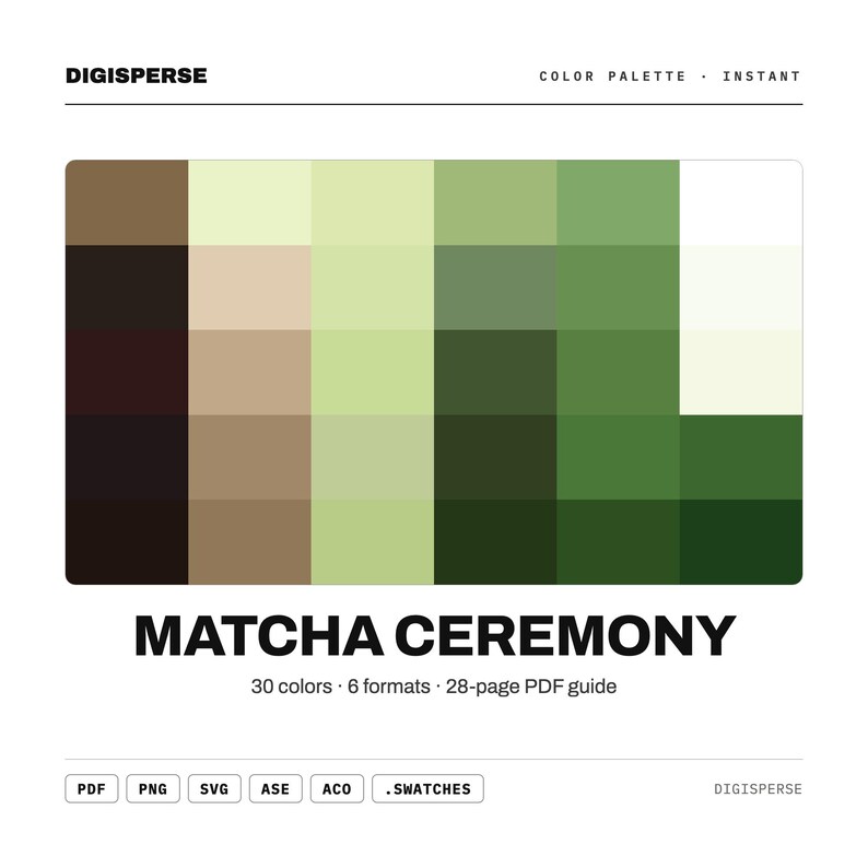 Matcha Ceremony Color Palette | 30 Colors | Hex RGB CMYK | Color Guide ...