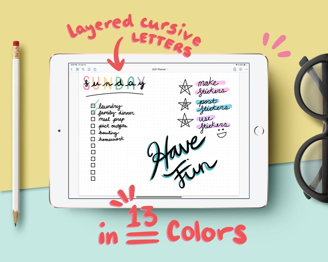 Layered Cursive Letter Digital Stickers in 13 Colors - Individual Pngs ...