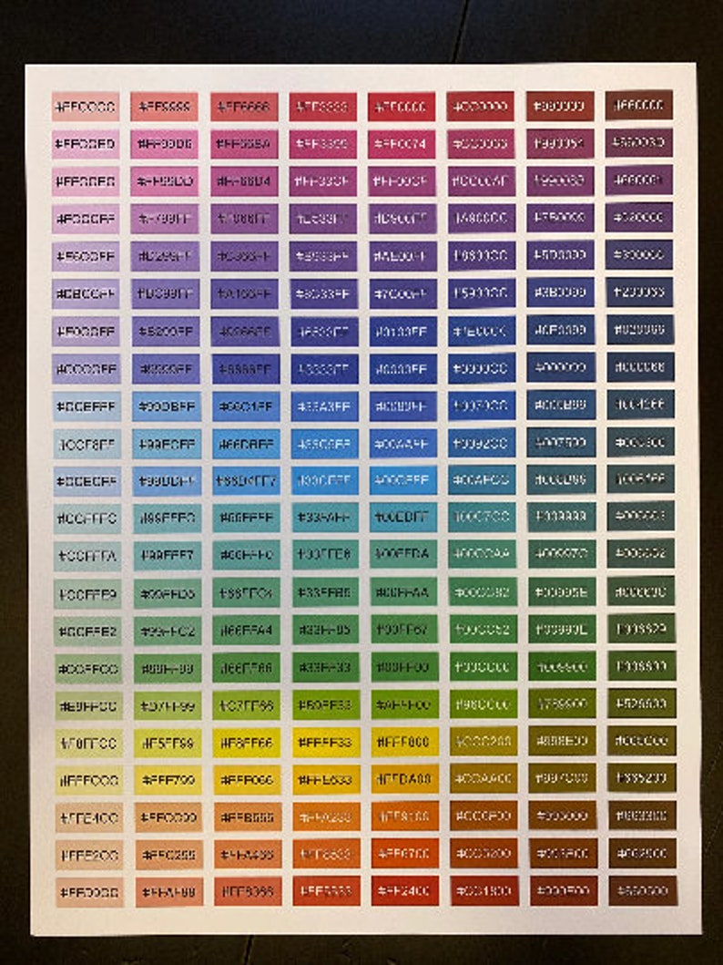 Color Correction HEX Code Color Chart Printable Designer Quick - Etsy ...