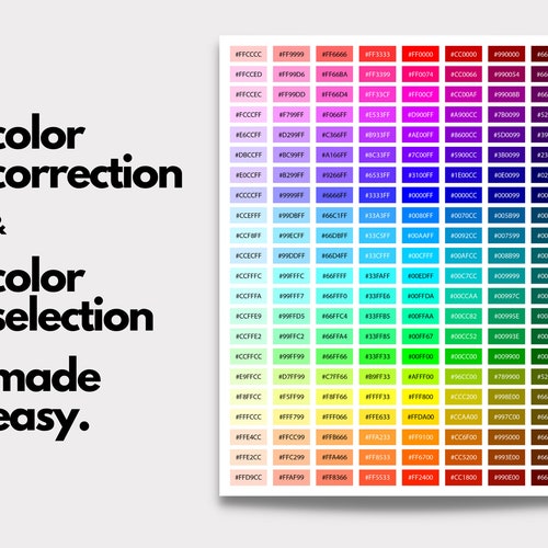 Color Correction HEX Code Color Chart Printable Designer Quick - Etsy