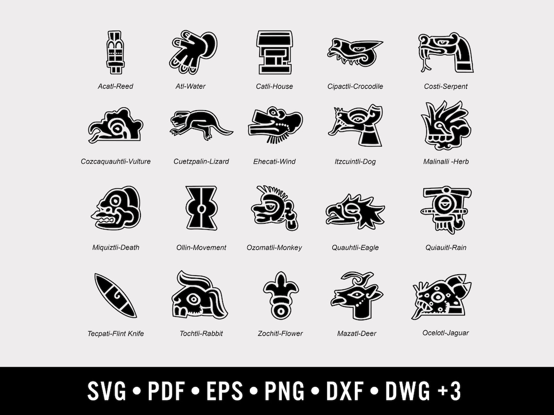 Premium Aztec Glyphs Bundle Includes 9 File Formats for Design, Print ...