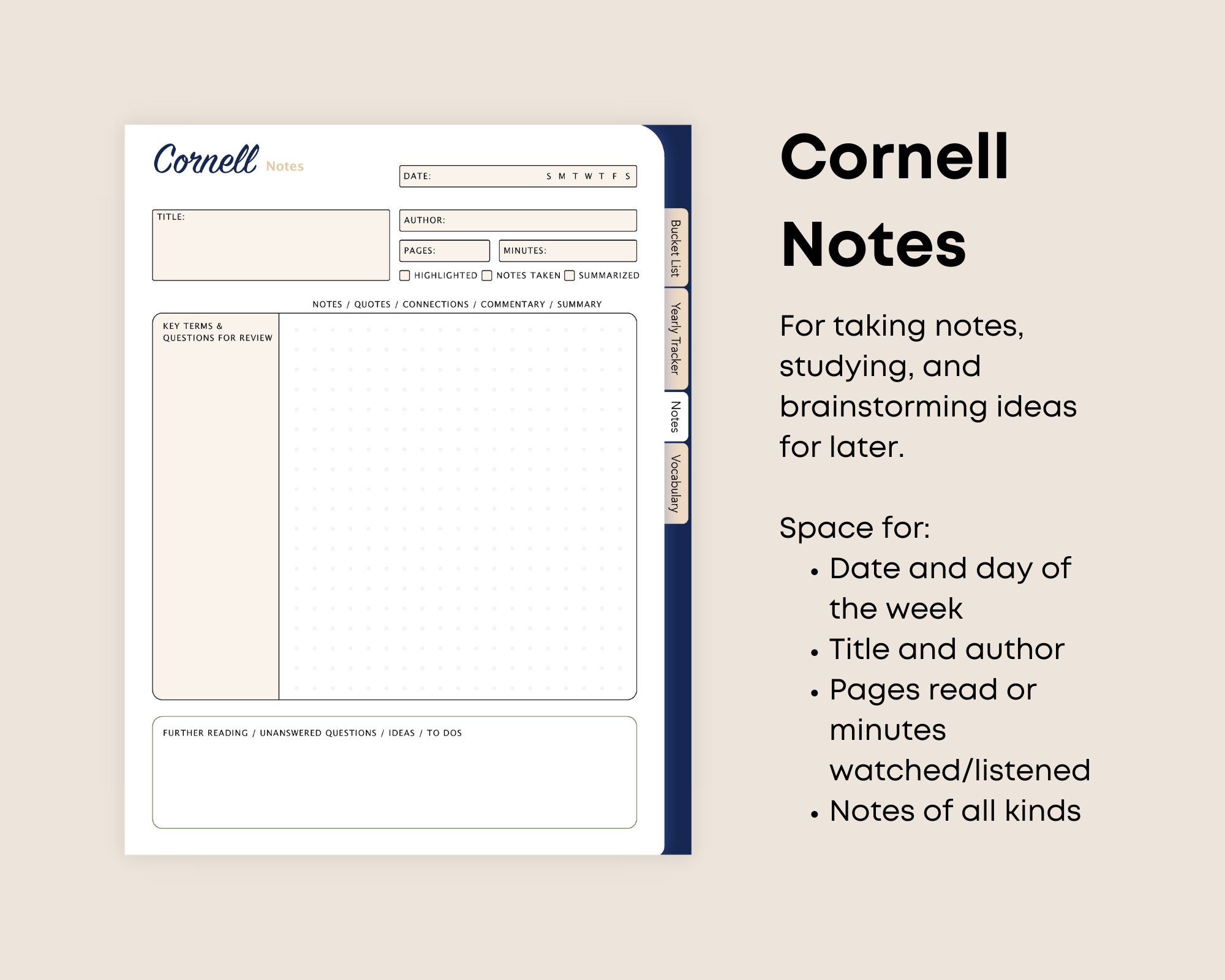 Essentials Learning Journal - Bucket List, Yearly Tracker, Cornell ...