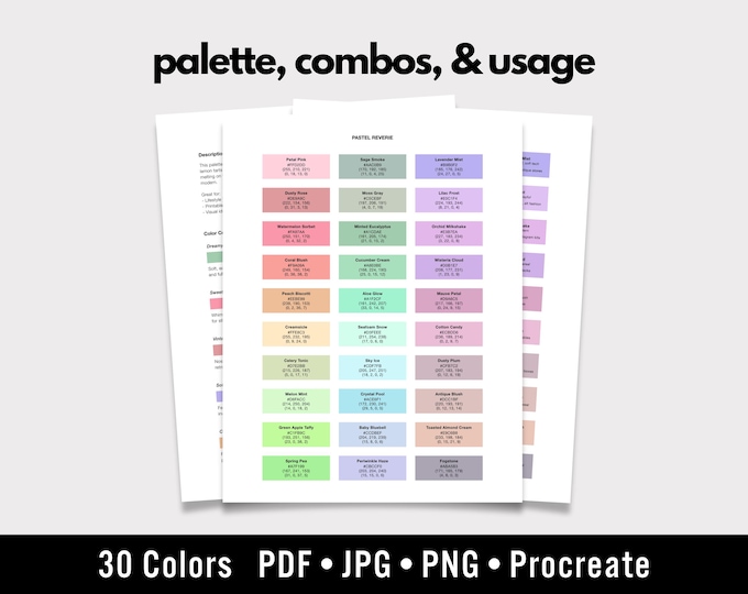 Pastel Goth Color Palette, Hex Codes, Rgb Codes, Procreate Swatches ...