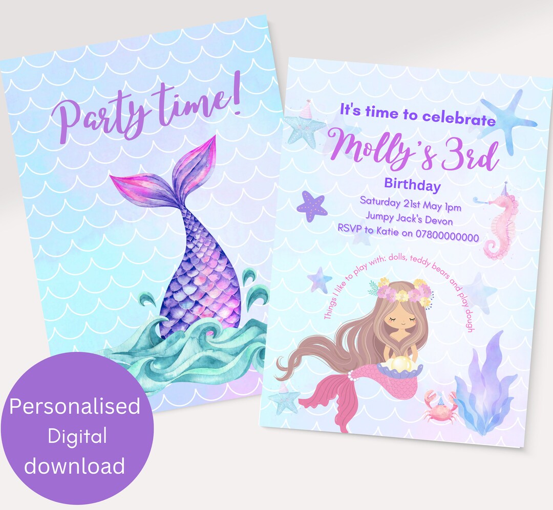 Mermaid Birthday Invitation, Mermaid Printable Birthday Invitation ...