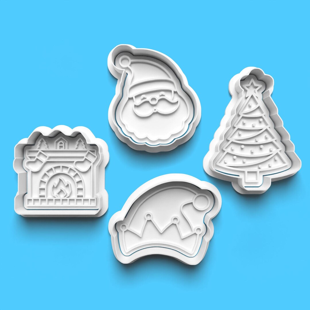 Christmas Cookie Cutter & Fondant Stamp Set Santa Tree– Festive Baking ...