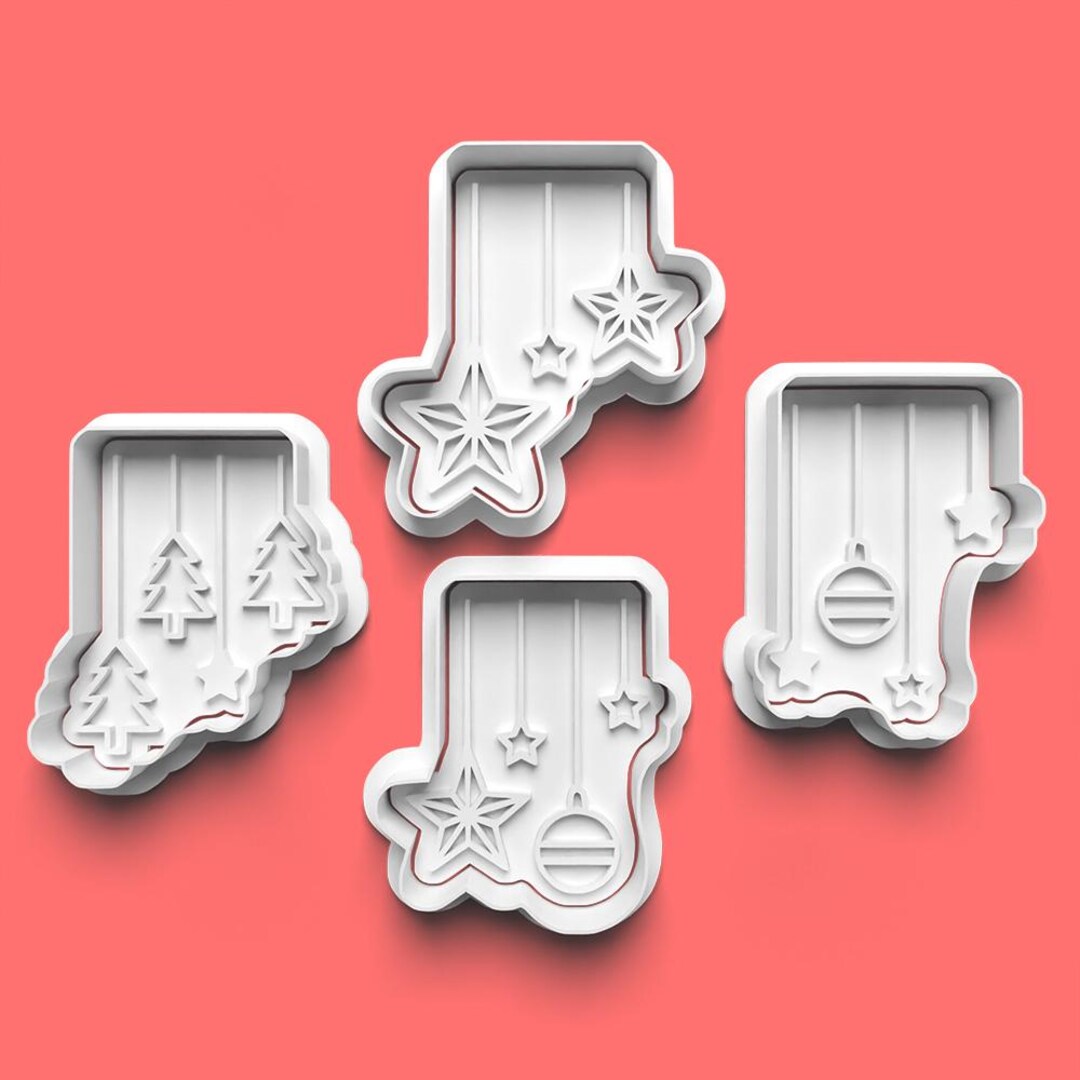Hanging Décor Christmas Cookie Cutter and Stamp Set, Baking Fondant ...