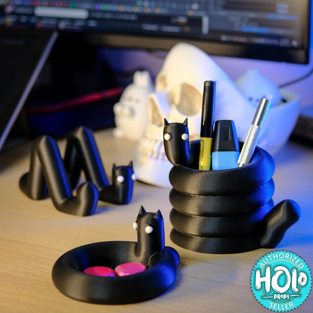 Cat Desktop Organizer Pen Holder Phone Stand | Kawaii Cat Office Desk ...