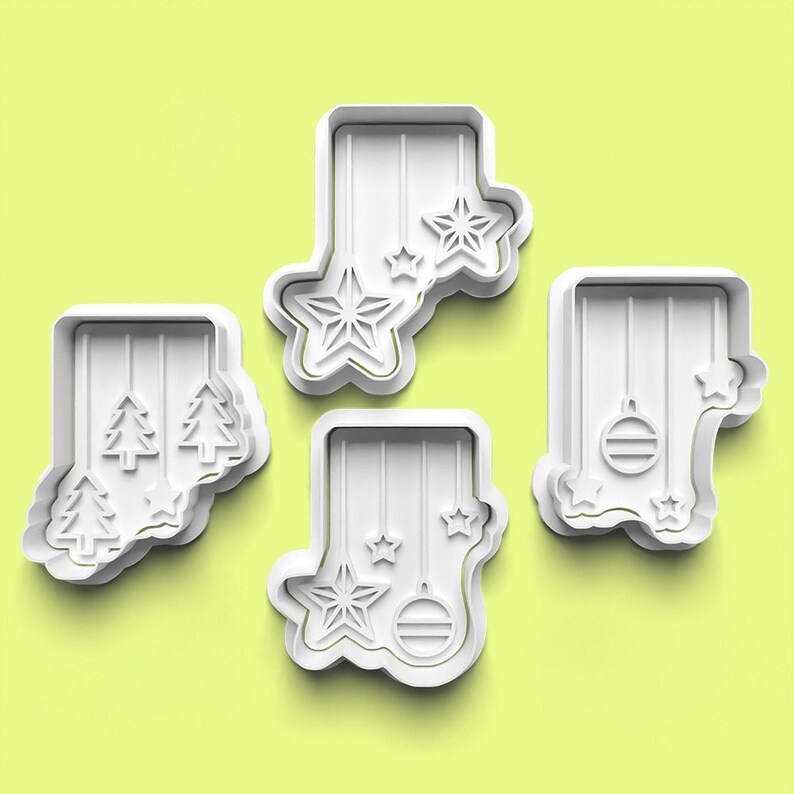 Hanging Décor Christmas Cookie Cutter and Stamp Set, Baking Fondant ...