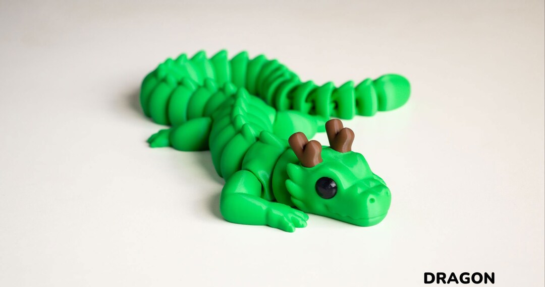 Flexible Articulated Dragon 3D Printed Green Dragons & Dungeons Fidget ...