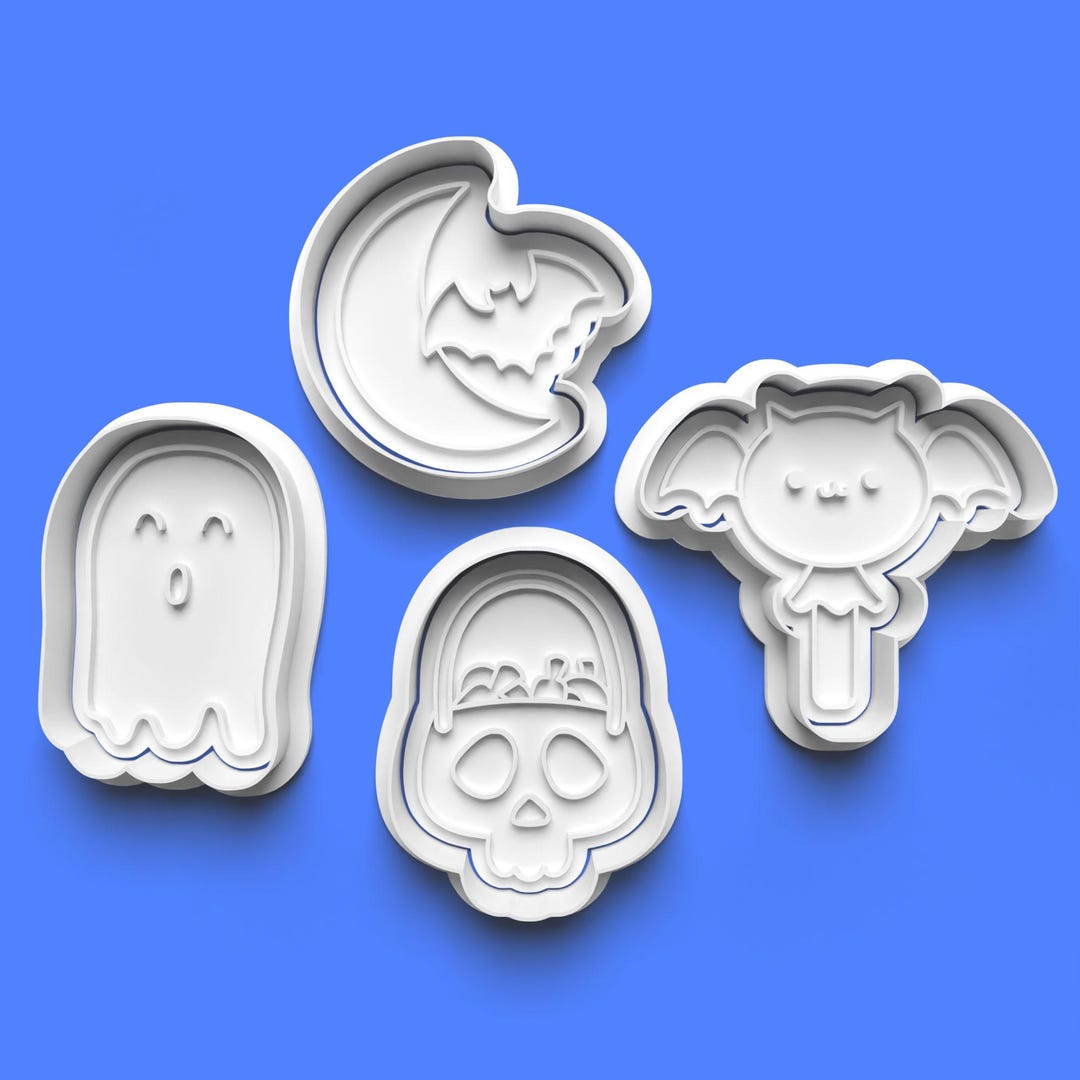 Halloween Cookie Cutter Set: Ghost, Bat & Skull Fondant Stamps - Etsy