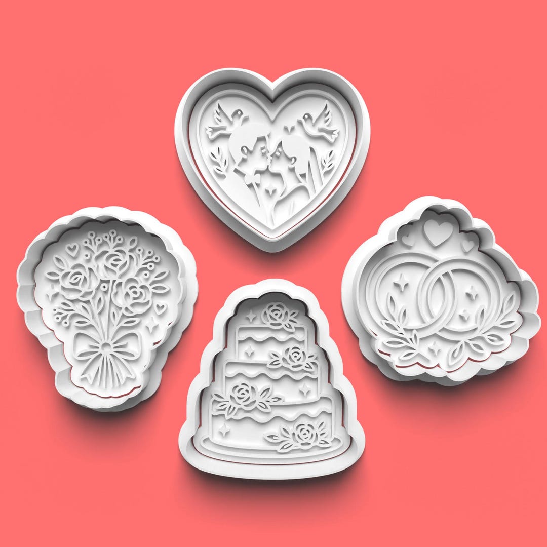 3D Printed Wedding Cookie Cutter Set: Cake, Rings & Couple Shapes - Etsy