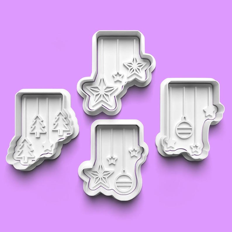 Hanging Décor Christmas Cookie Cutter and Stamp Set, Baking Fondant ...