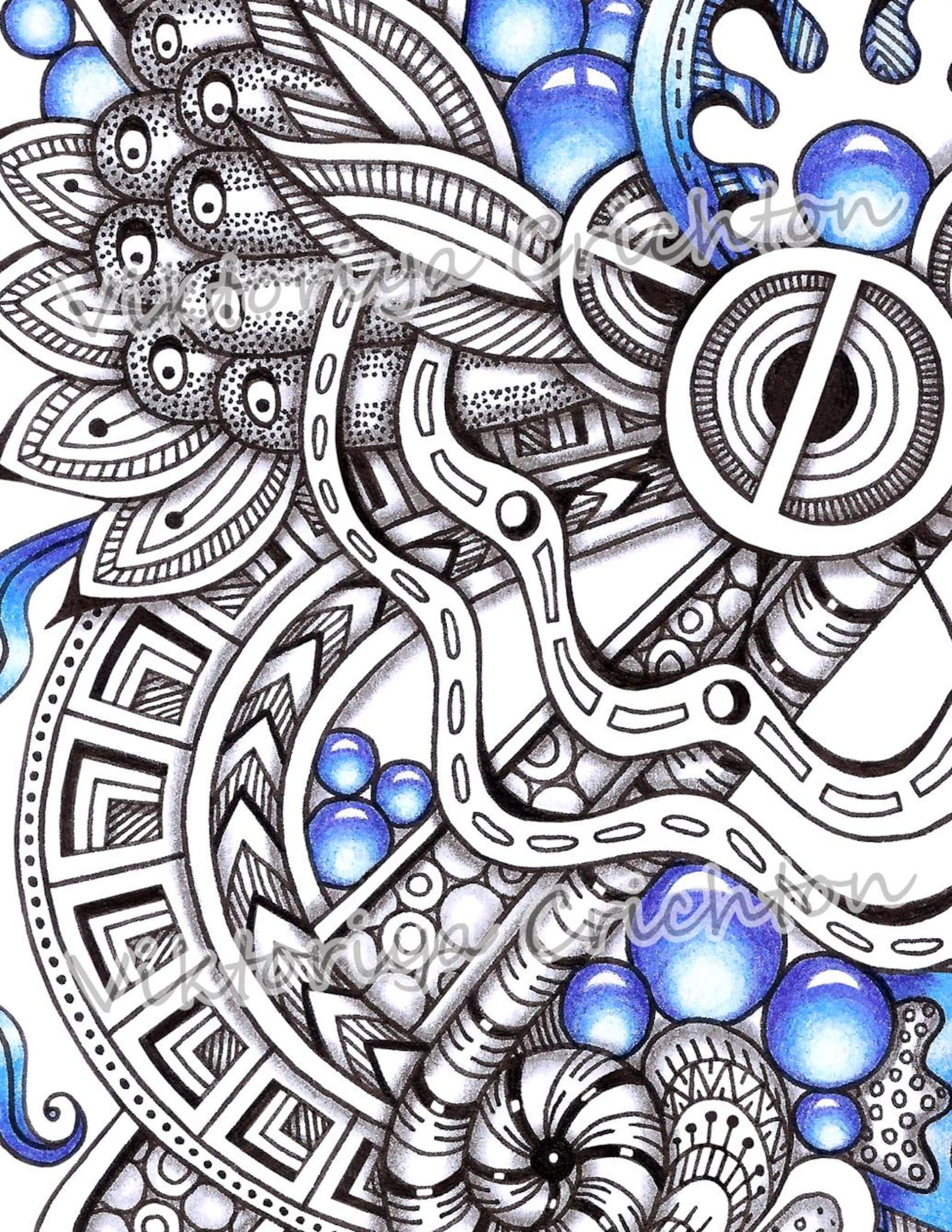 Winter Zenart 2_ Abstract Modern Drawing in Zentangle (zendoodle) Style ...
