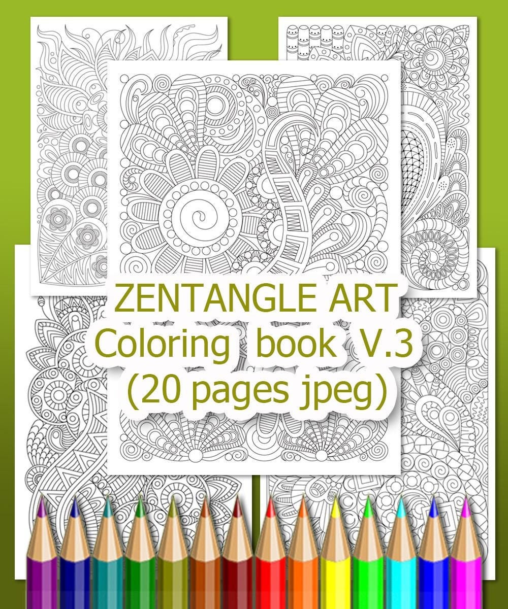 Zentangle Coloring Book V.3. Coloring Pages for Adult, Jpeg, 20 Pages ...