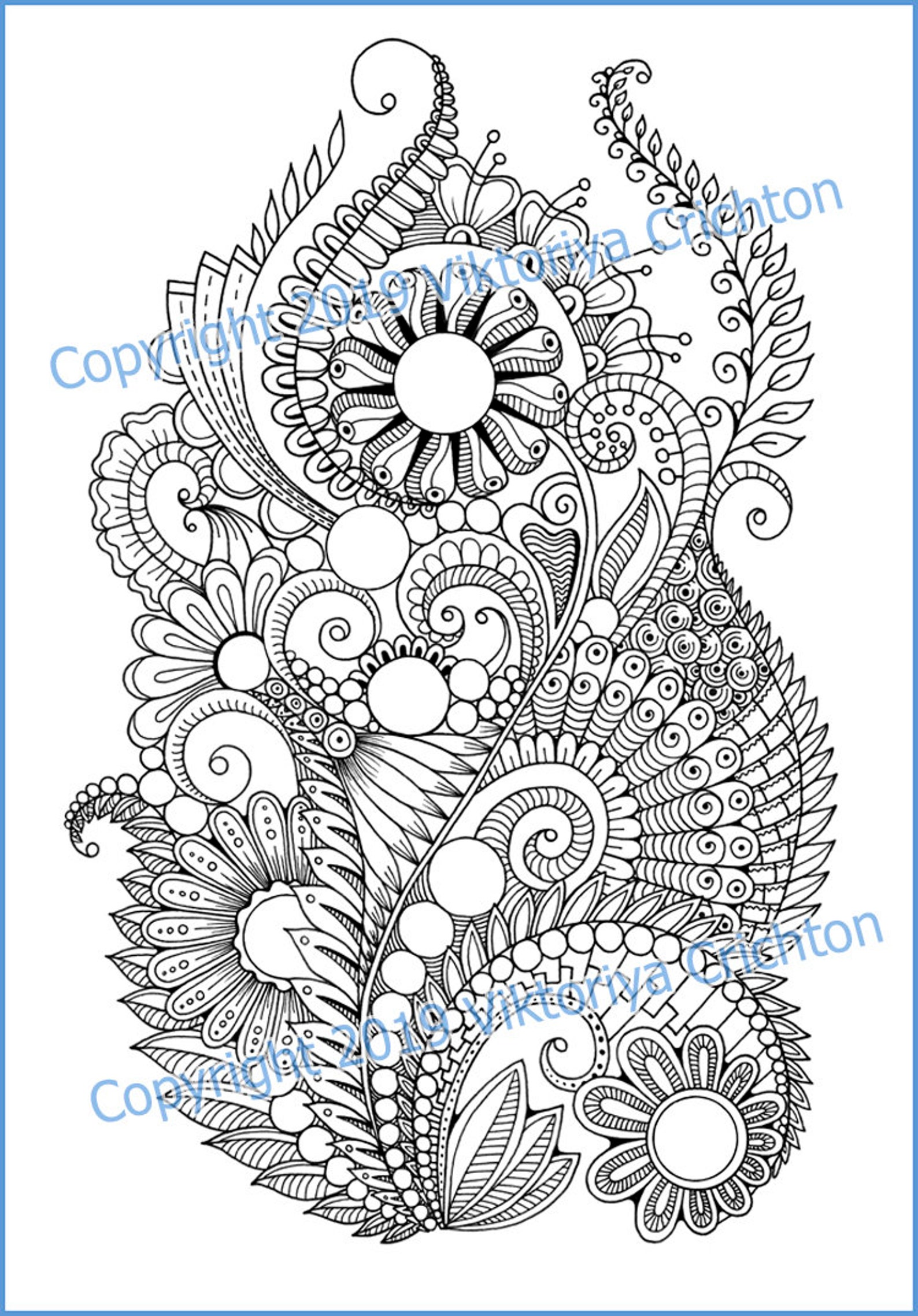 Coloring Page 63 Doodle zentangle Flowers for Adults - Etsy
