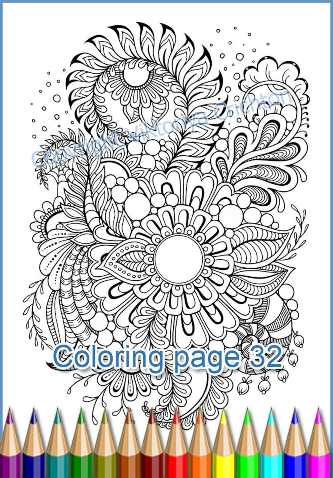 Coloring Page 32, Zen Doodle (zentangle) Flowers for Adults, Abstract ...