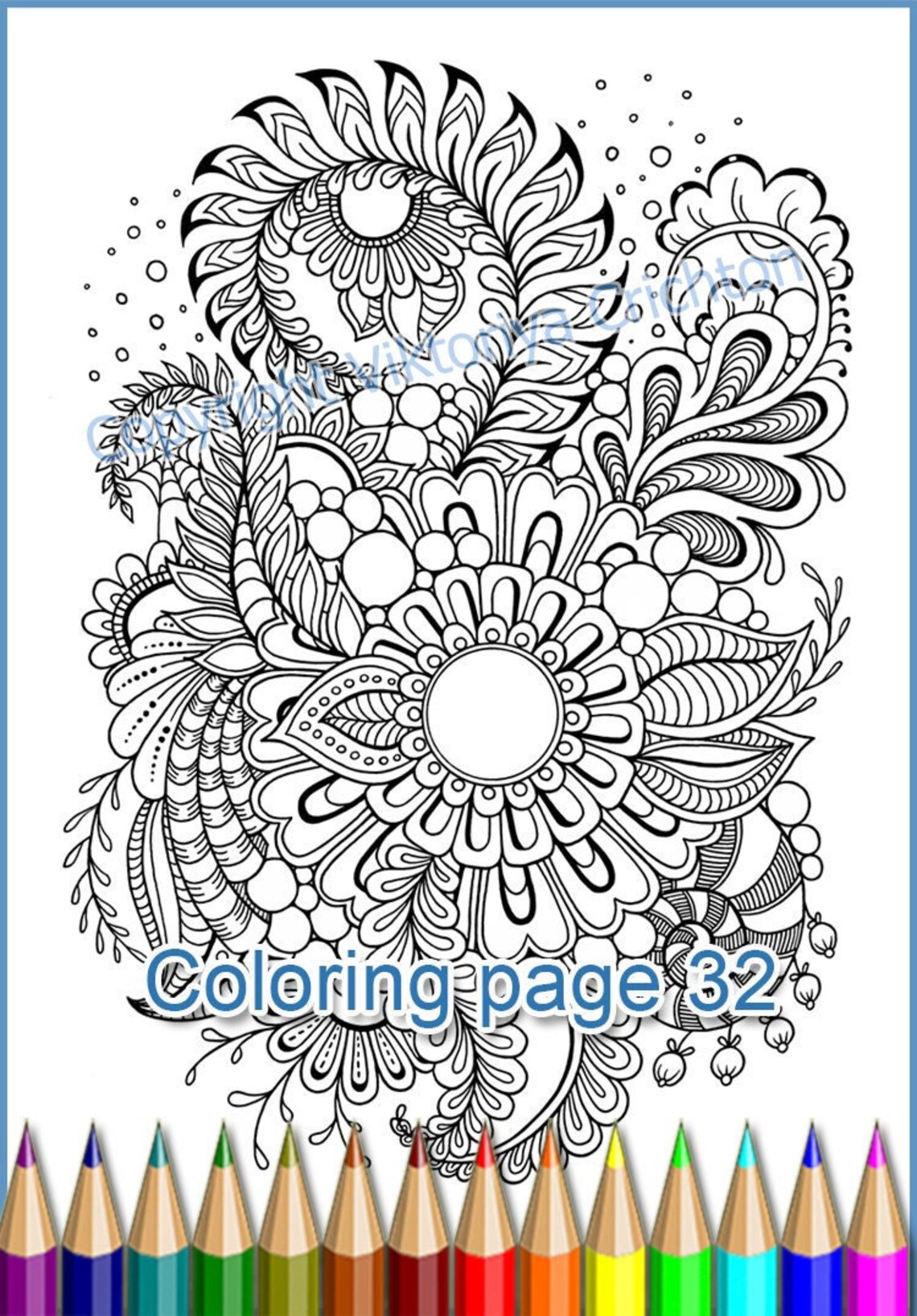 Coloring Page 32, Zen Doodle (zentangle) Flowers for Adults, Abstract ...
