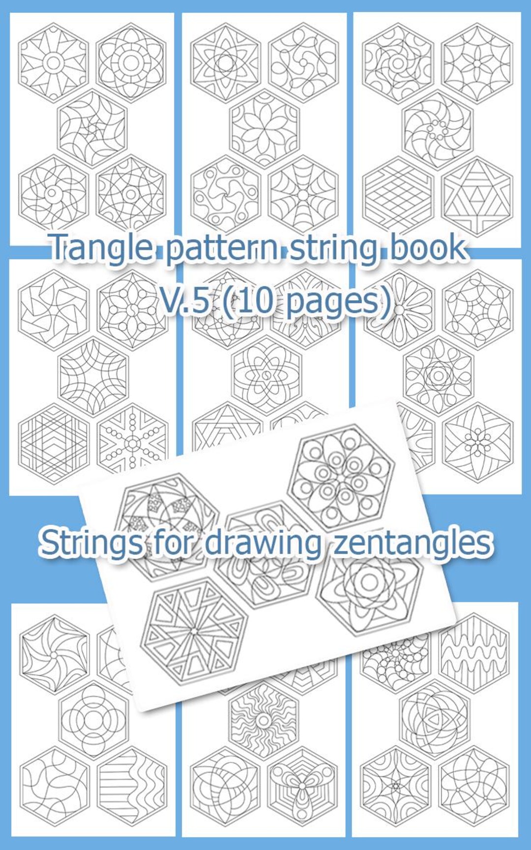 Tangle Pattern Hexagon String Book V.5 (10 Pages), Strings for Drawing ...