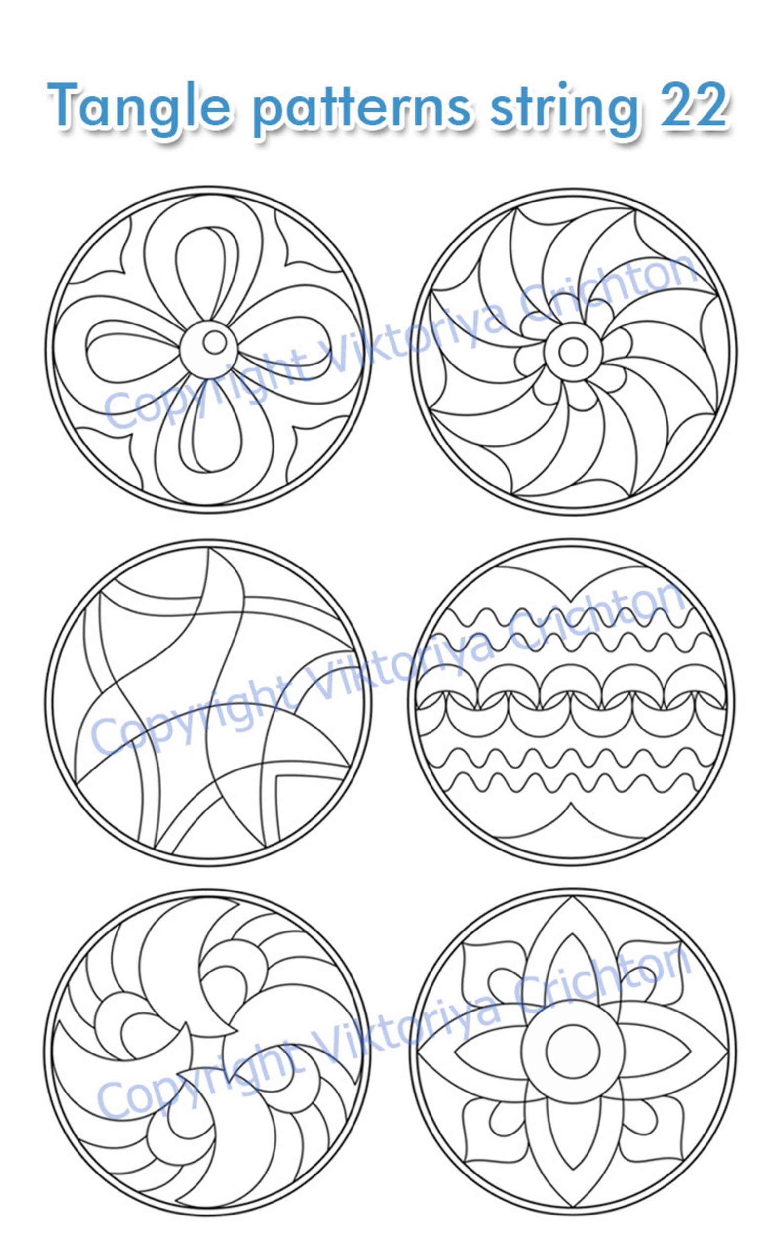 Tangle Pattern Circle String Book V.3 (6 Pages), Strings for Drawing ...
