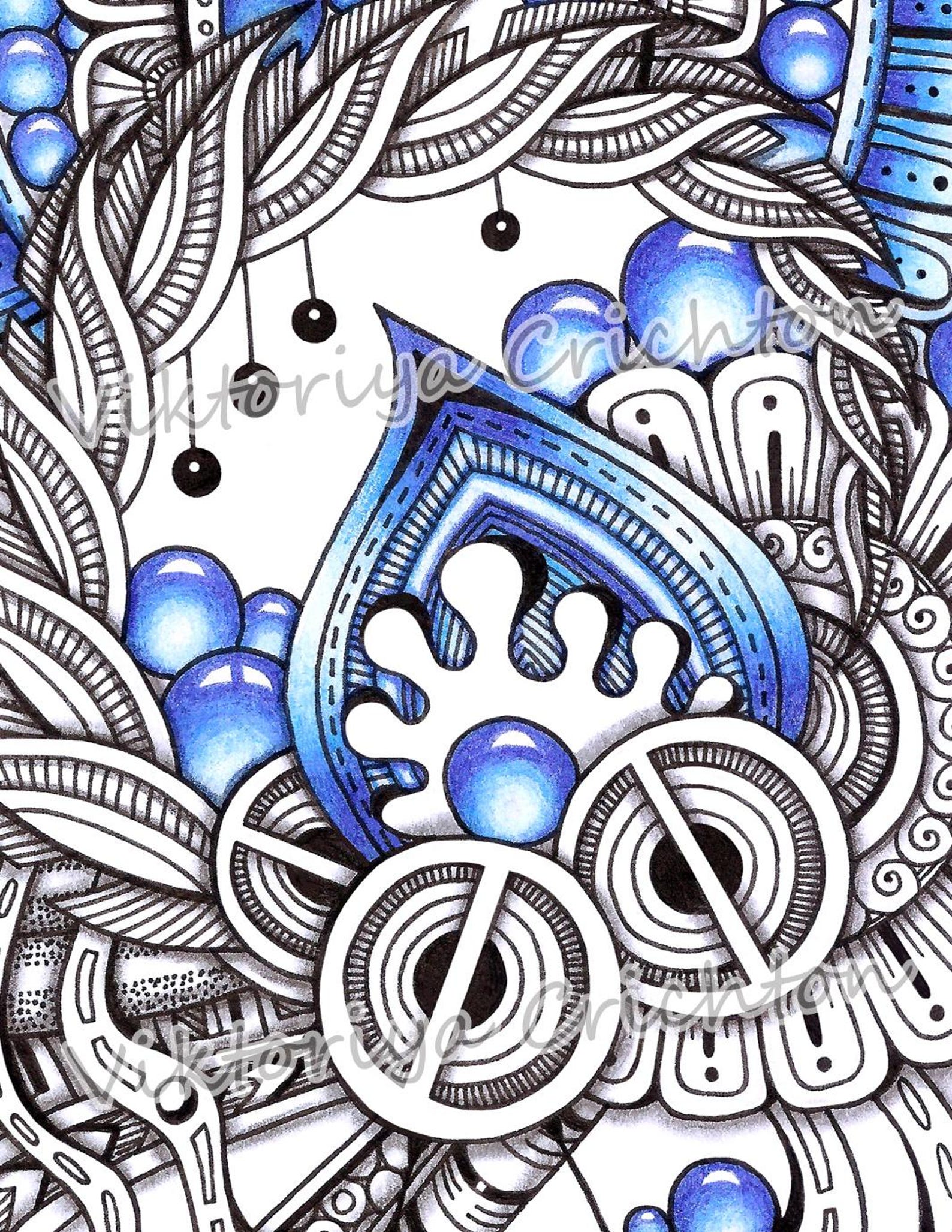 Winter Zenart 2_ Abstract Modern Drawing in Zentangle (zendoodle) Style ...