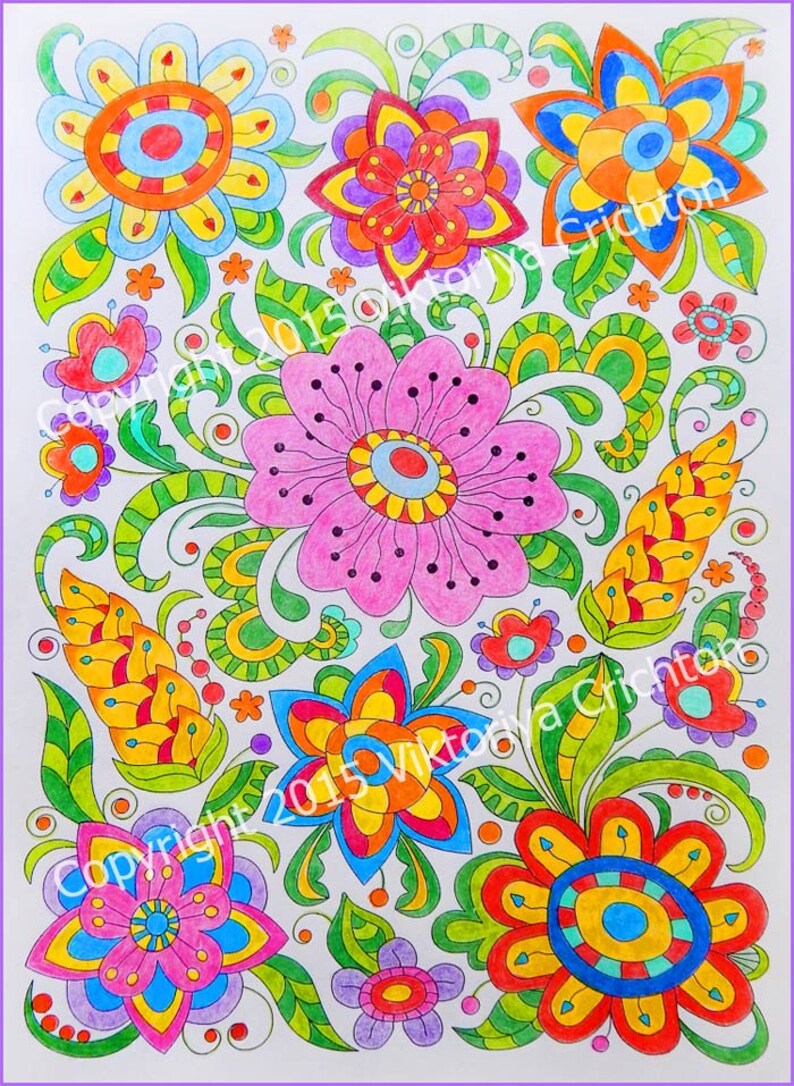 Сoloring Page 15 Doodle Flowers Printable for Adults Zen - Etsy