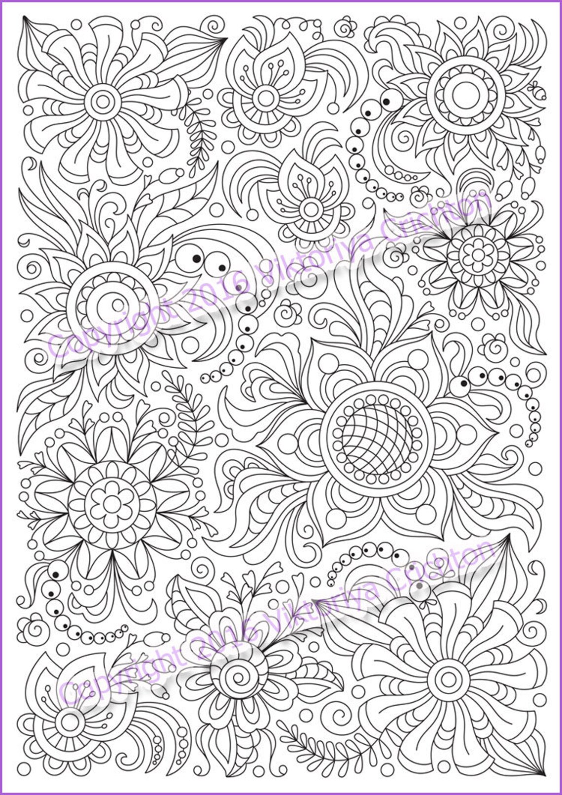 Coloring Page 38 Zentangle Flowers for Adults Doodle - Etsy