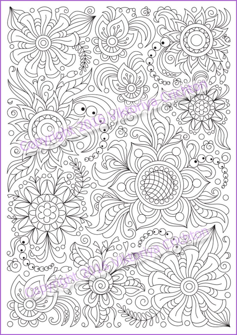 Coloring Page 38 Zentangle Flowers for Adults Doodle - Etsy