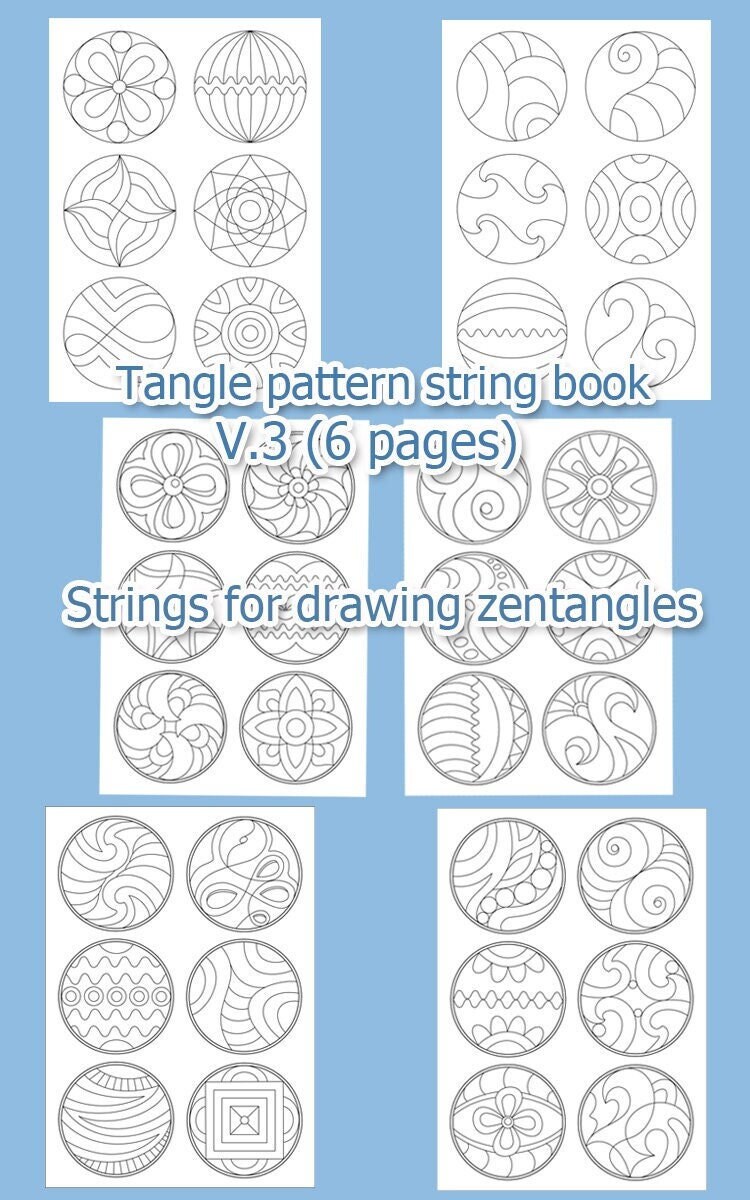 Tangle Pattern Circle String Book V.3 (6 Pages), Strings for Drawing ...