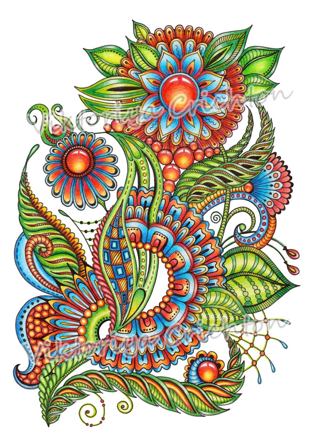 Magic Zentangle Flowers, Zendoodle_16. Abstract Drawing in Zenart Style ...
