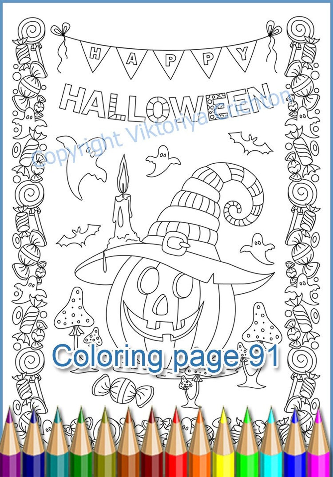 Coloring Page 91. Halloween. Festive Pumpkin in a Witch's - Etsy