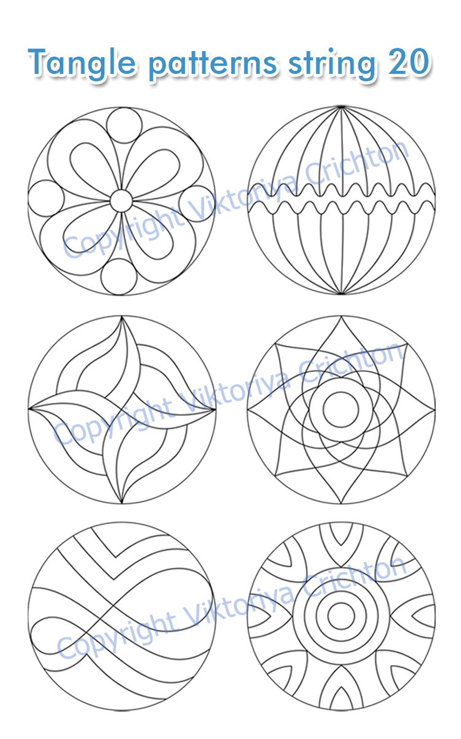 Tangle Pattern Circle String Book V.3 (6 Pages), Strings for Drawing ...
